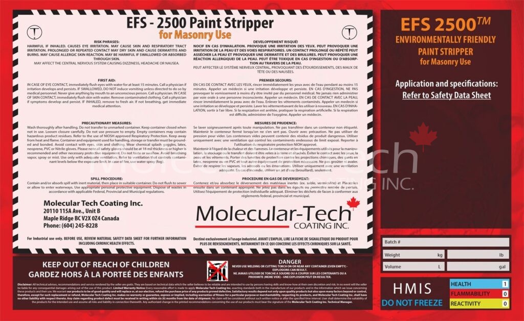 EFS-2500 MASONRY PAINT STRIPPER - Molecular Tech Coating Inc.